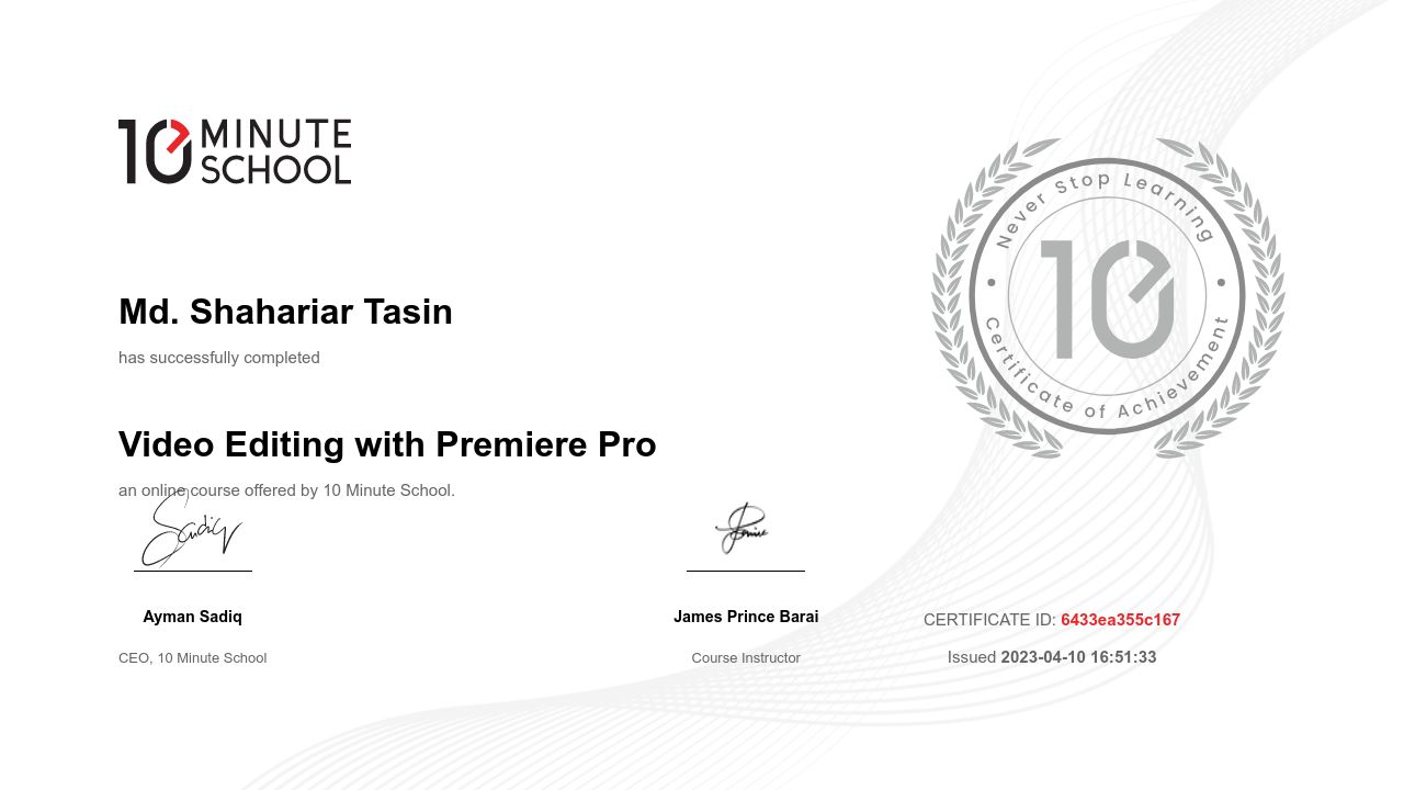 Video Editing with Premiere Pro Course Certificate